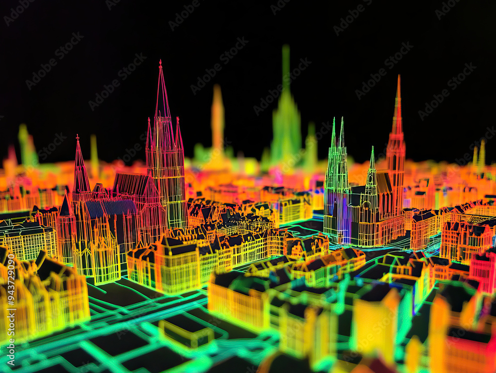 Technical aerial visual, 3D LiDAR GIS aerial map satellite scan model ...