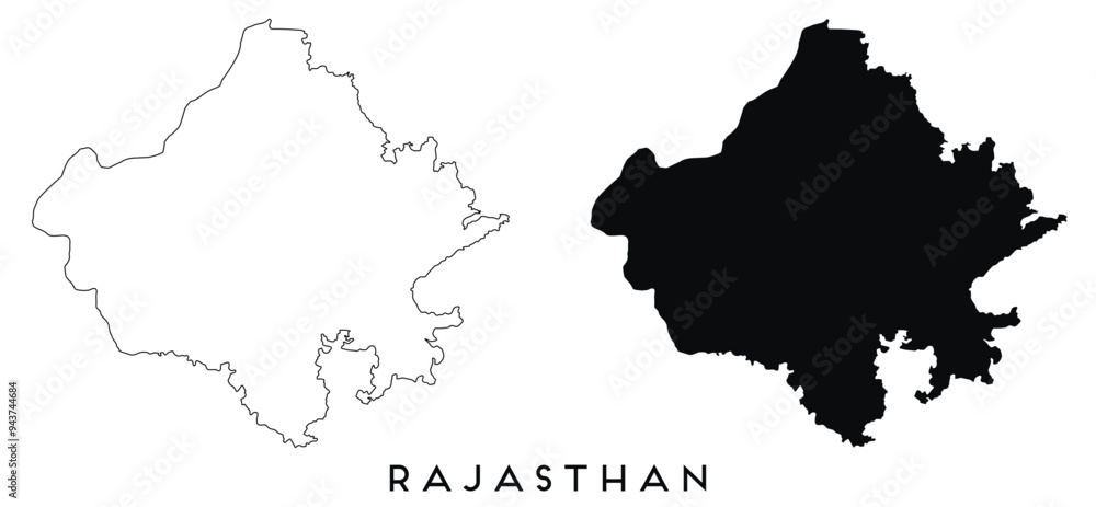 Rajasthan map outline and black silhouette vector Stock Vector | Adobe ...