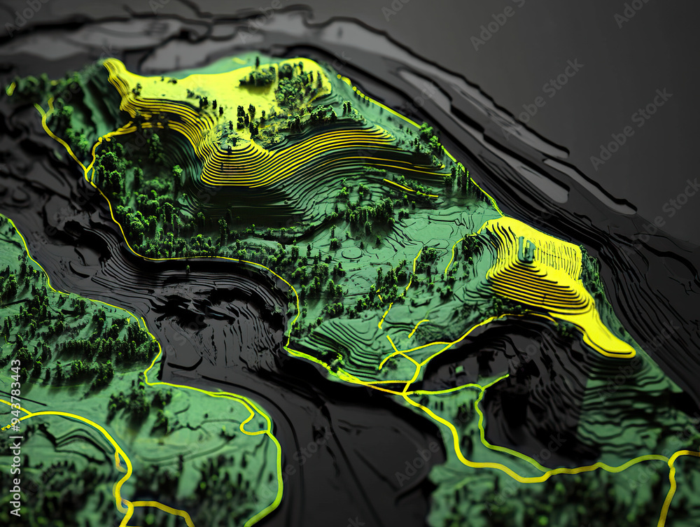 Technical aerial visual, 3D LiDAR GIS aerial map satellite scan model ...