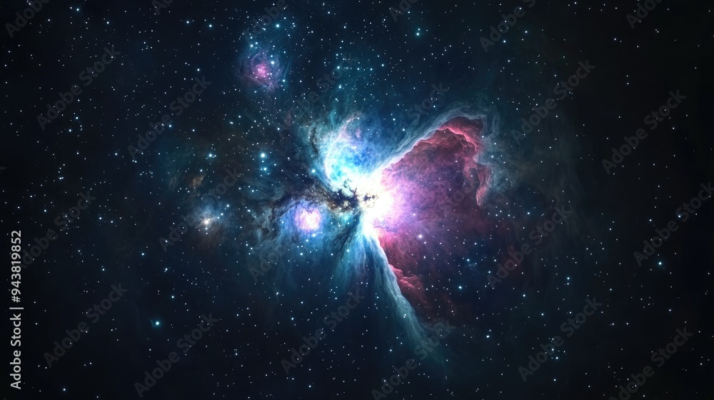 3D cartoon representation of the Great Orion Nebula M42 NGC1976 on a ...