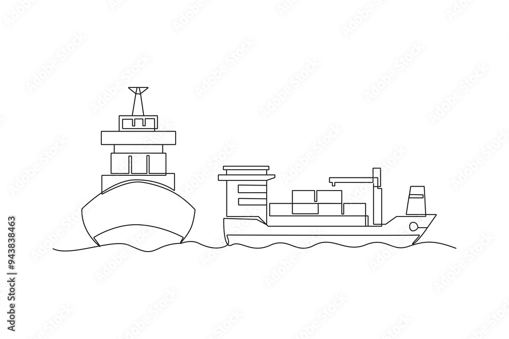 Single continuous line drawing of Warehouse, shipping, port, cargo ...