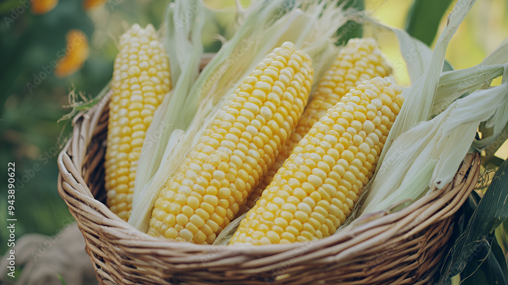 canasta con elotes recien cortados de la cosecha alimentos saludables ...