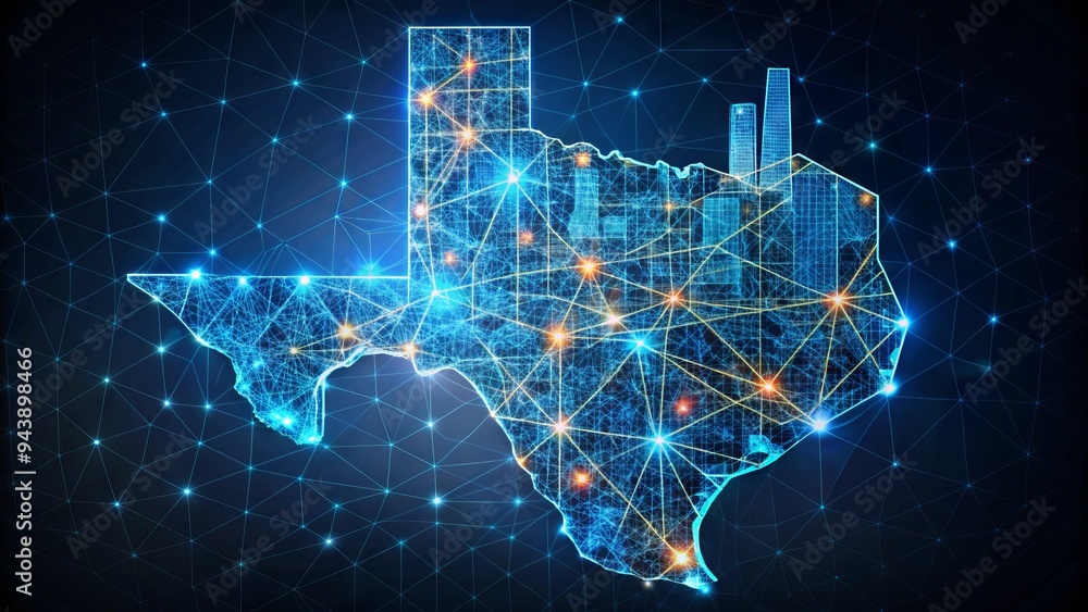 Abstract Metropolis: Schematic map of Texas with geometric shapes and ...
