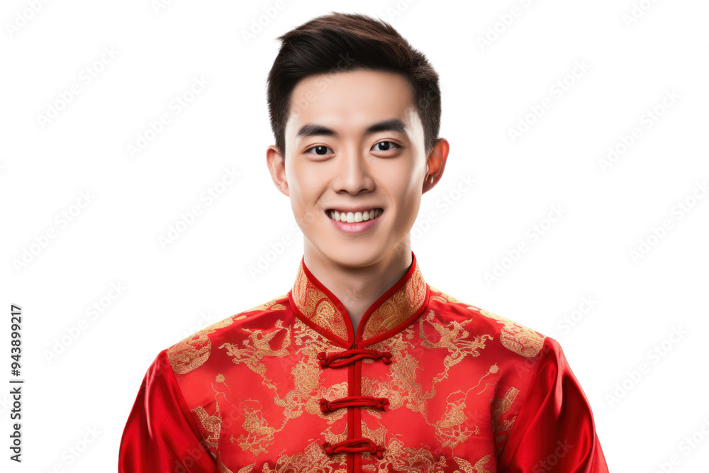 Cheerful and handsome Chinese man wearing traditional Chinese clothing ...
