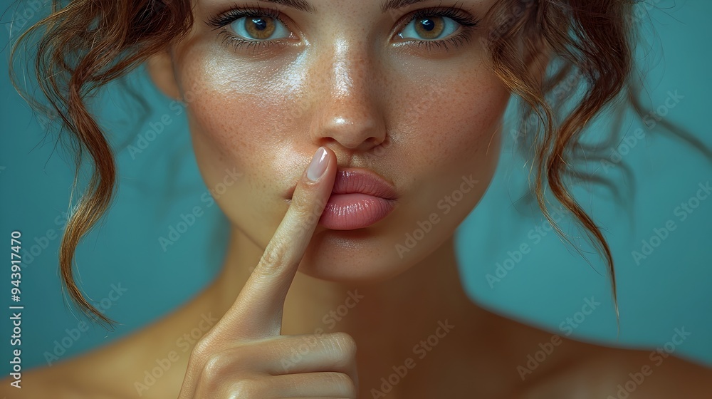 Minimalist photograph of a hand making a shushing gesture with a finger ...