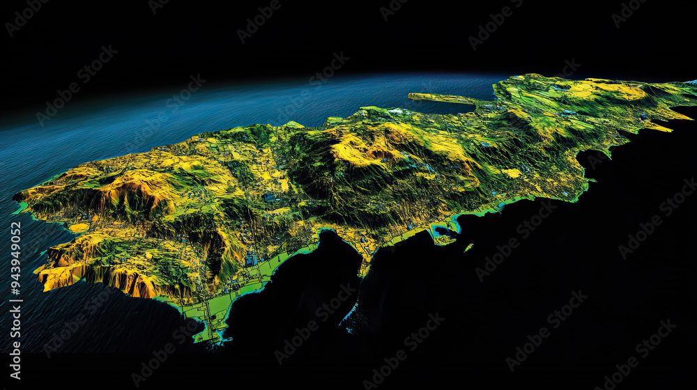 Illustration Stock Technical aerial visual, 3D LiDAR GIS aerial map ...