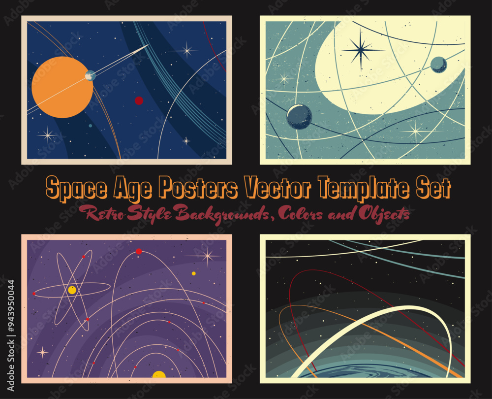 Space Age Posters Vector Template Set. 1950s - 1960s Retro Style ...