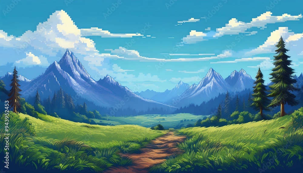 Pixelated Mountain Range - A pixel art landscape design of a distant ...