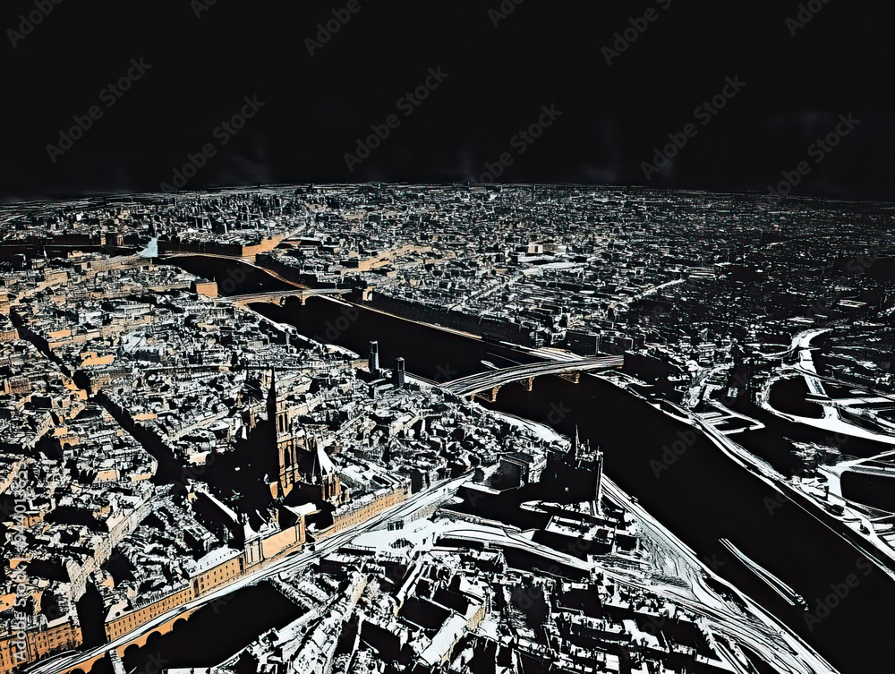 Technical aerial visual, 3D LiDAR GIS aerial map satellite scan model ...