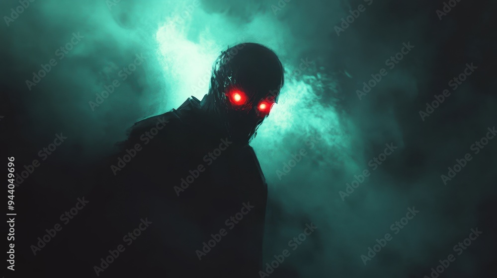 Dark and moody digital illustration of a demonic figure with glowing ...