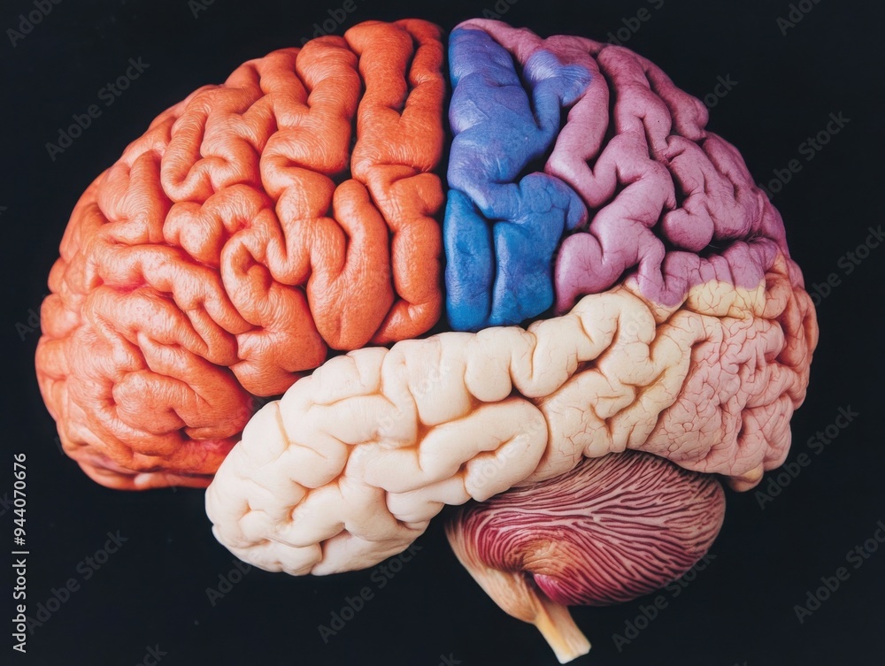 Human brain divided into functional areas with nerve connections ...
