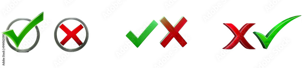 Green check mark red cross mark icon set Isolated tick symbols checklist signs approval Stock ...