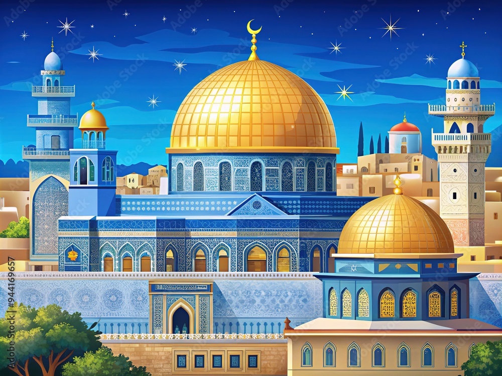 Intricate vector illustration of Jerusalem's iconic landmarks ...