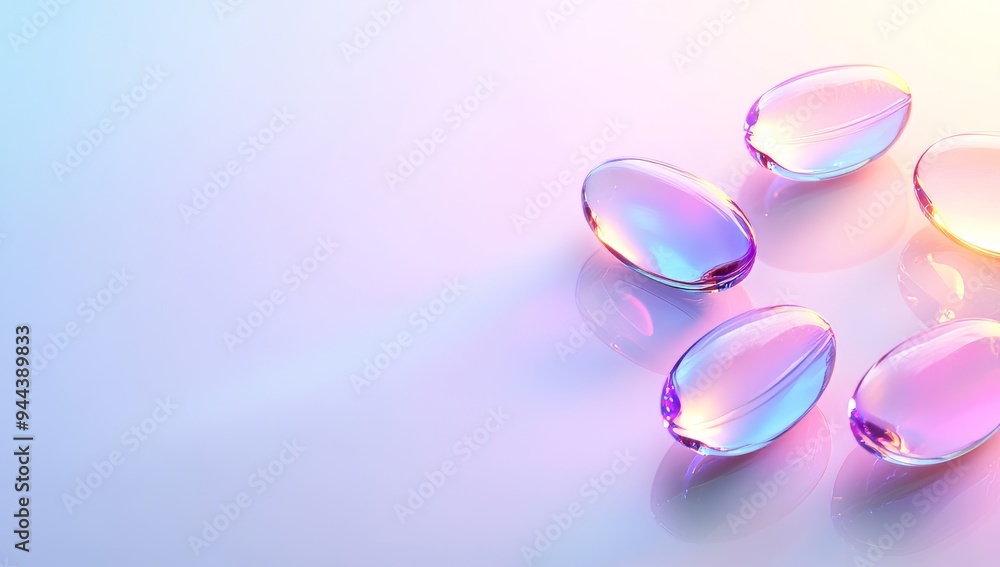 glass shapes in purple and blue gradients on a white background, with ...