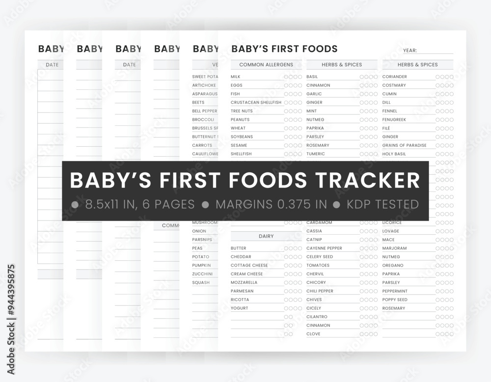 Baby’s First Foods Tracker Checklist Printable Template, Infant Food ...