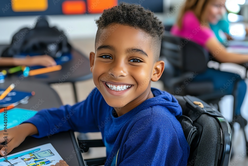 Sign languages in a modern, inclusive classroom, captured in a photo ...