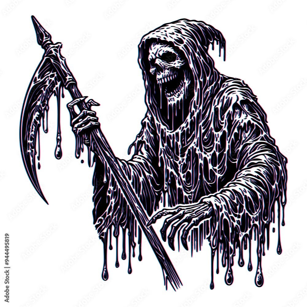 Stockvektorbilden Line art illustration of terrifying Grim Reaper with ...