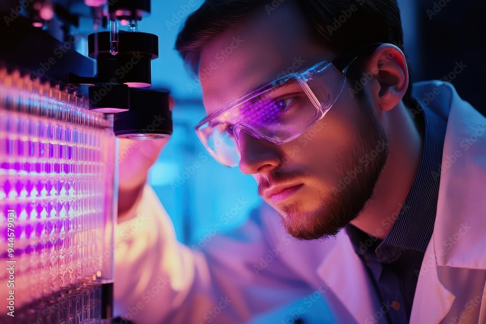 Scientist observing the crystallization process under polarized light ...