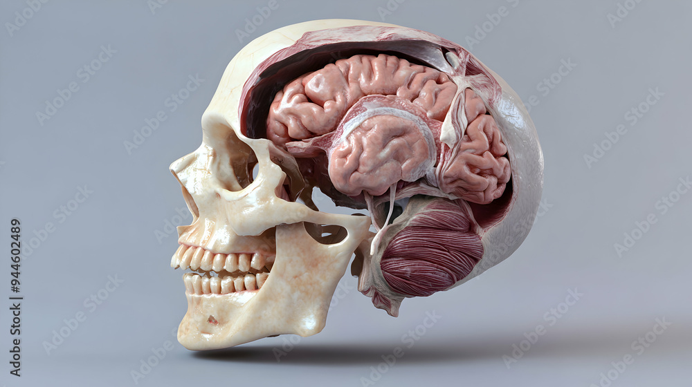 A 3D model of a human skull where different layers can be peeled back ...