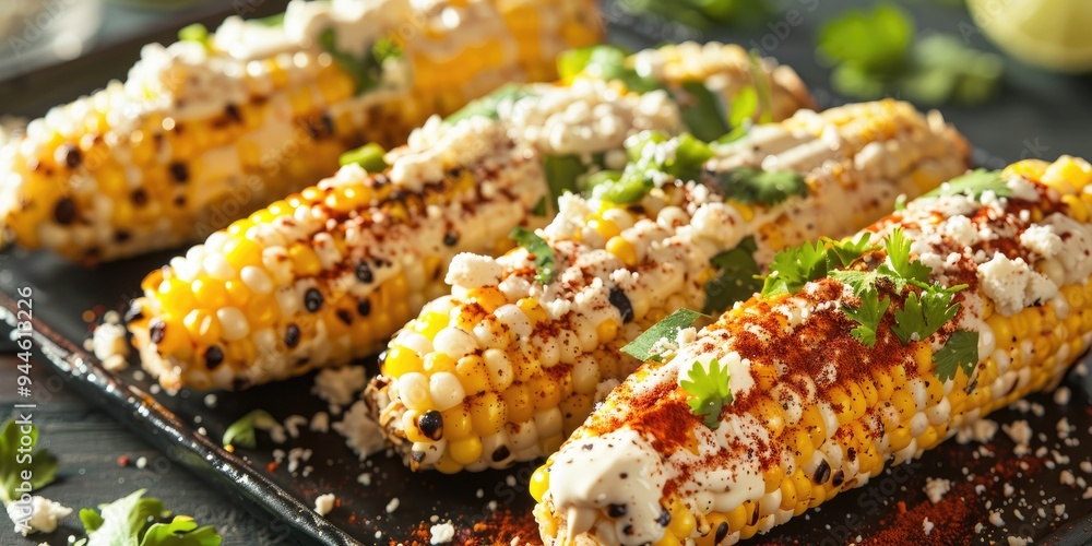 Mexican Street Corn Grilled Elote topped with chili powder sour cream ...