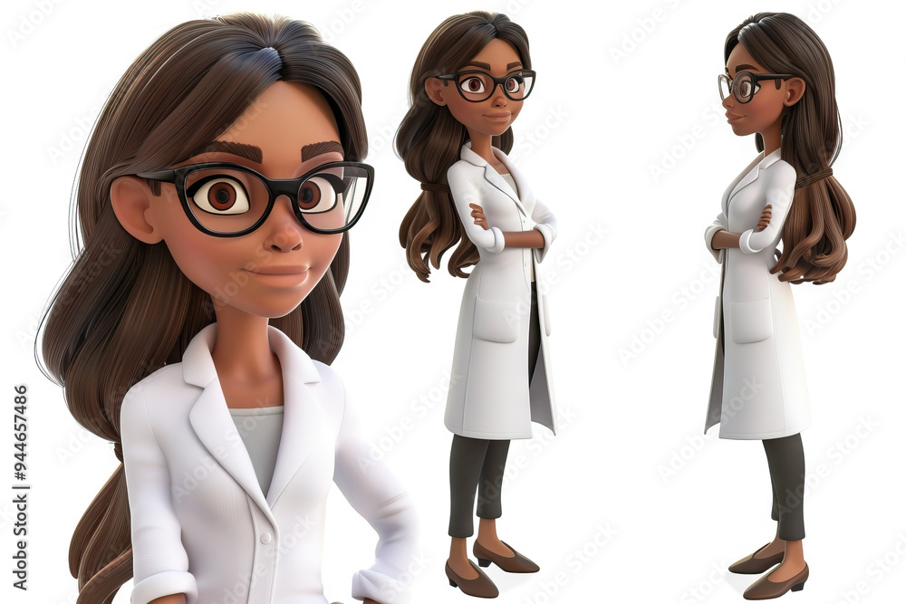 Stock-Foto „3D model of an animated female scientist in different poses ...