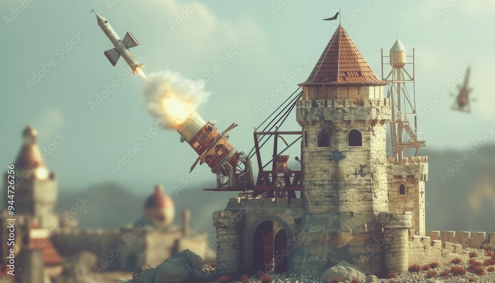 Satellite launched from medieval catapult 🚀🏰 A playful mix of ancient ...