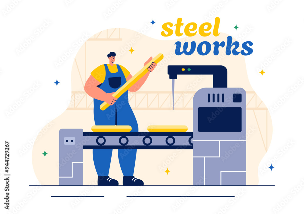 Steelworks Vector Illustration with Resource Mining, Smelting of Metal ...