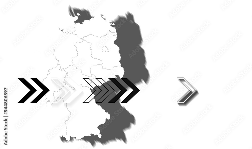 arrows from left to right and the outline map of Germany simplified ...
