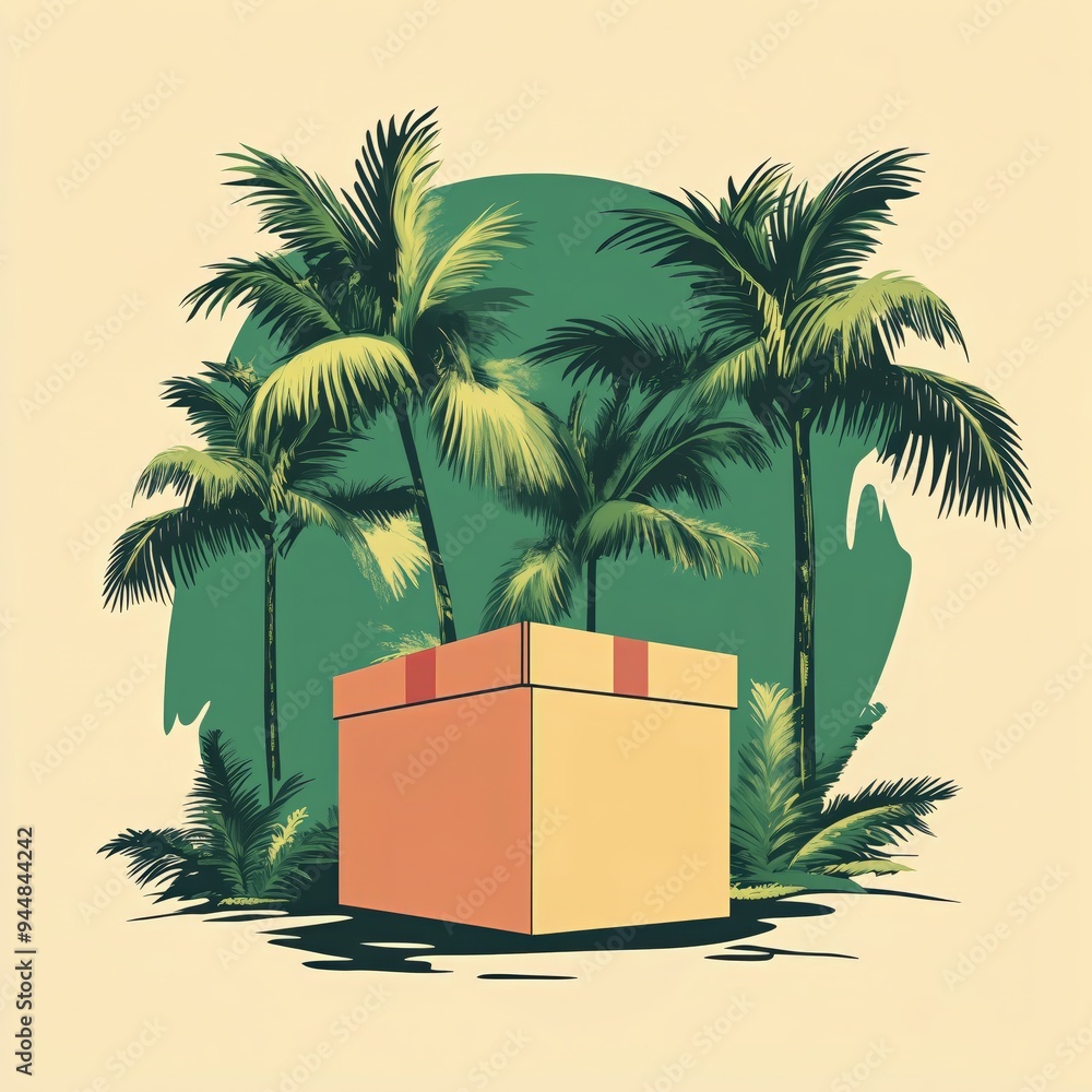 Tropical Gift Box: A delightful illustration of a closed gift box ...