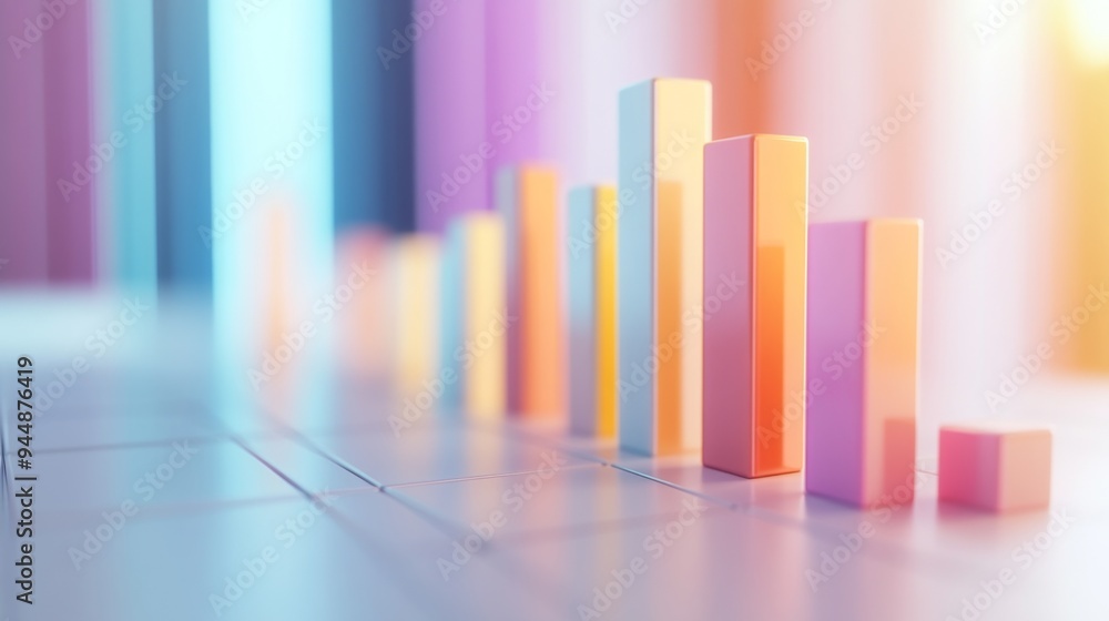 A close-up of a 3D bar graph with animated effects, showing increasing ...