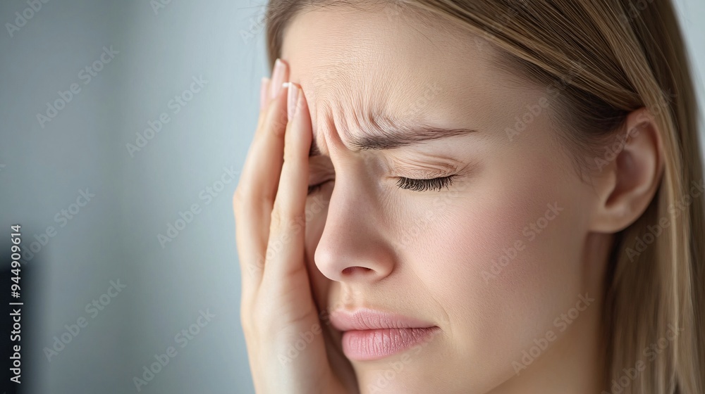 240805 206. A woman having pain at eyelid in office. Palpebral region ...