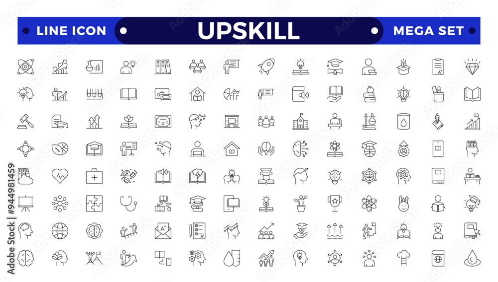 Set of Outline icons related to upskill, upskilling, personal growth ...