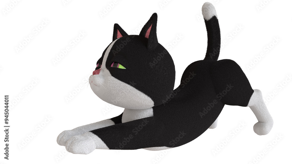 Cat cartoon stretch posture on transparent background, 3D render Stock ...