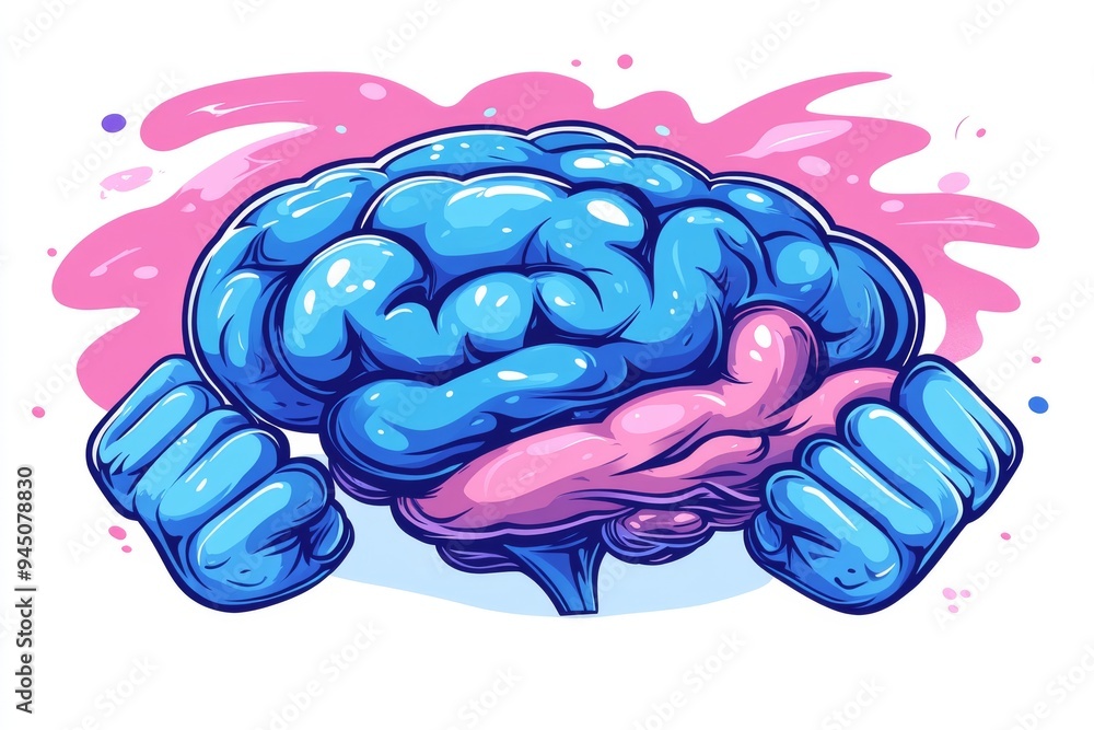 Cartoon brain with boxing gloves representing mental resilience ...