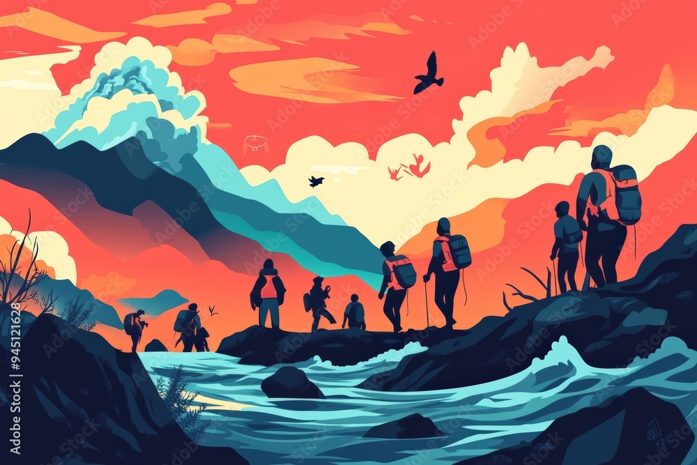 Emergency evacuation victims of natural disasters, flood, earthquake ...