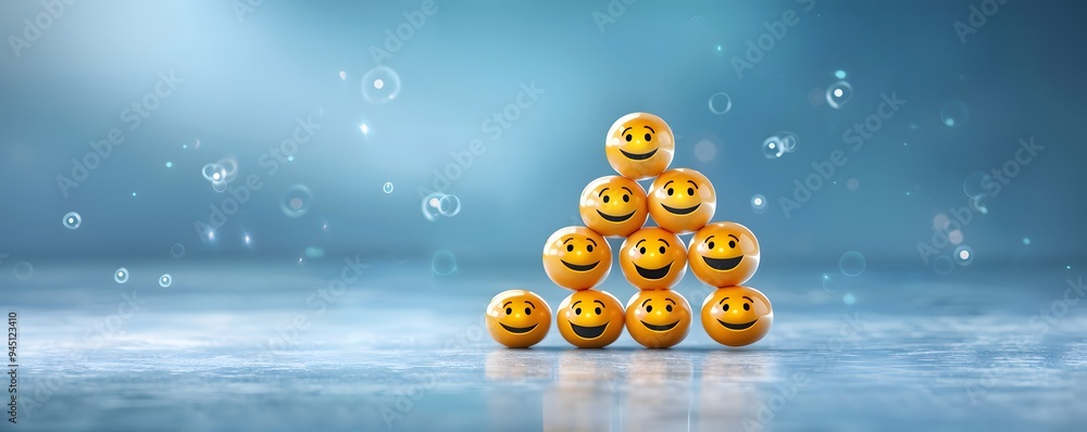 Simple pyramid hierarchy of emoji faces from single leader to crowd ...