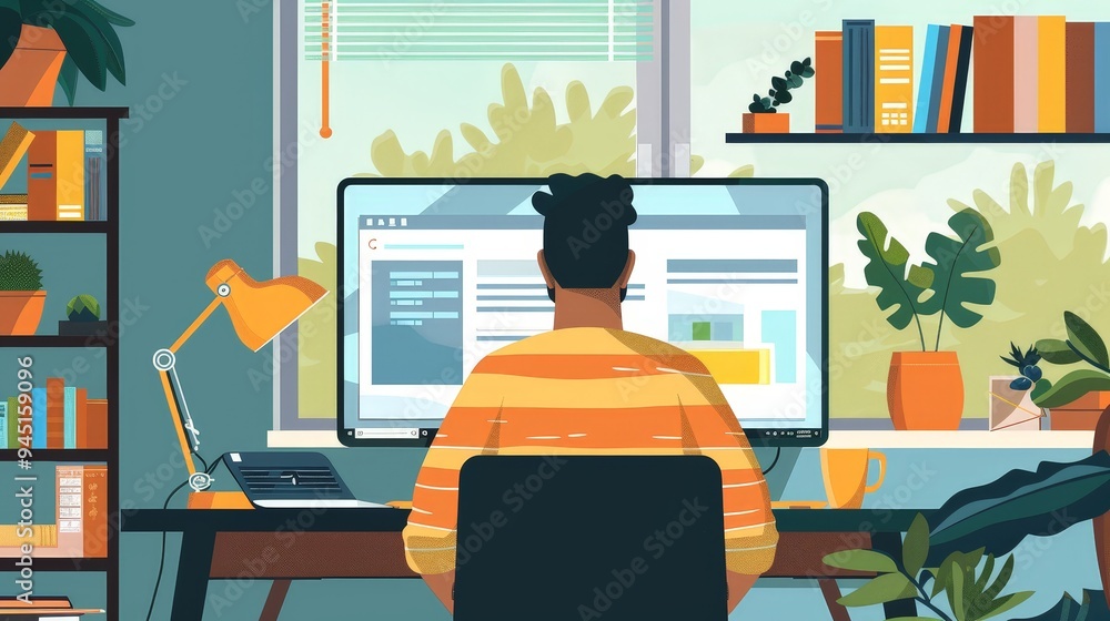 An engaging online learning setup with a student attending a virtual ...