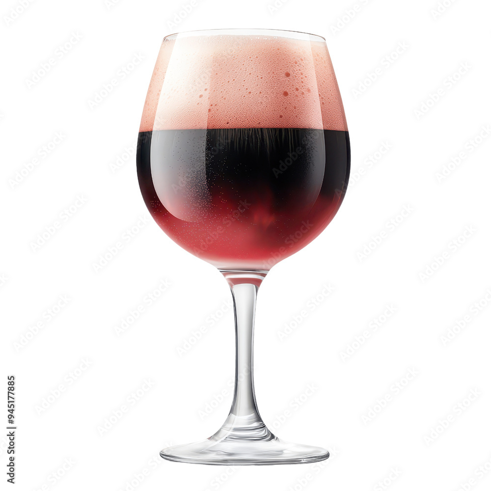 Layered red and black wine cocktail in a round wine glass on ...