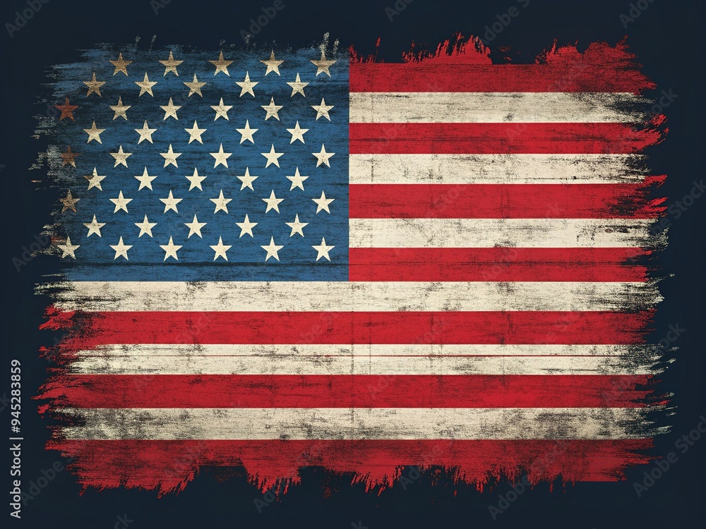 Distressed vector illustration of a worn American flag with frayed ...
