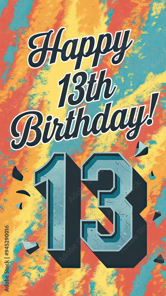 Colorful 13th Birthday Greeting Card Design Stock Illustration | Adobe ...