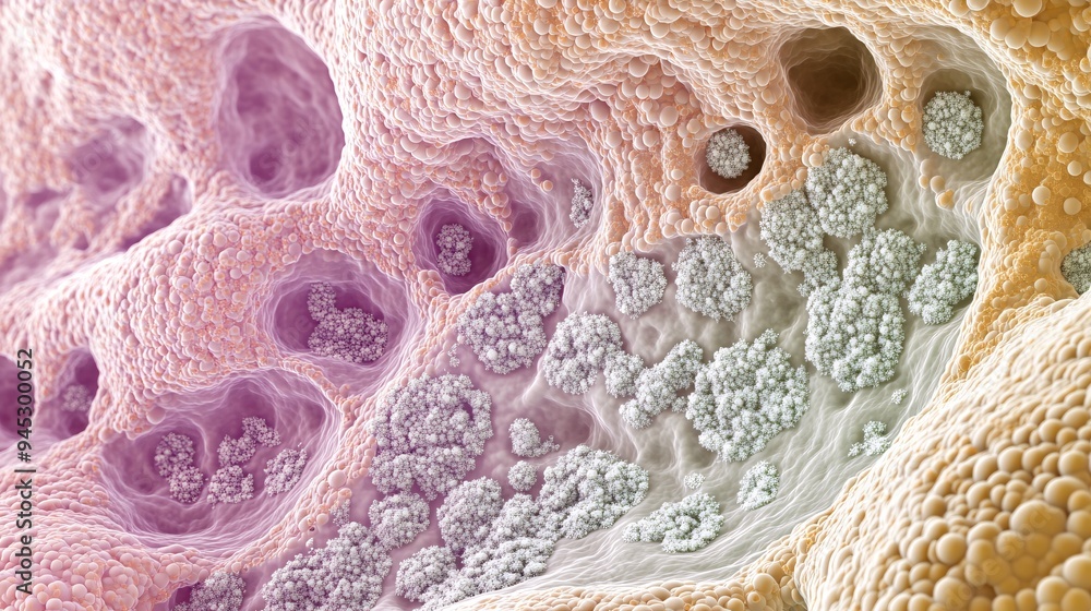 A microscopic view of an epithelial cell layer, showing the tightly ...