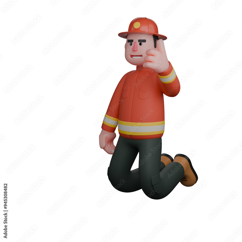 Animated Male Firefighter. A firefighter kneels while giving a thumbs ...