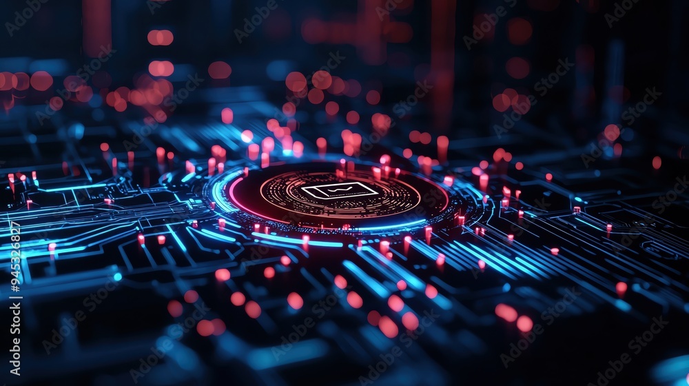 Futuristic circuit board design featuring glowing elements and vibrant ...