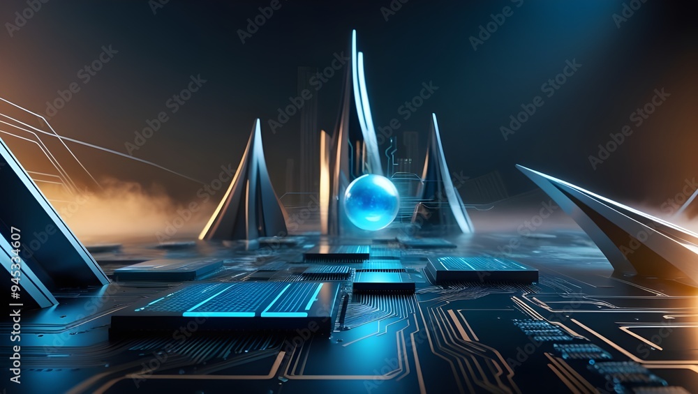 Futuristic Landscape Depicting Convergence of Technologies, Vision of ...