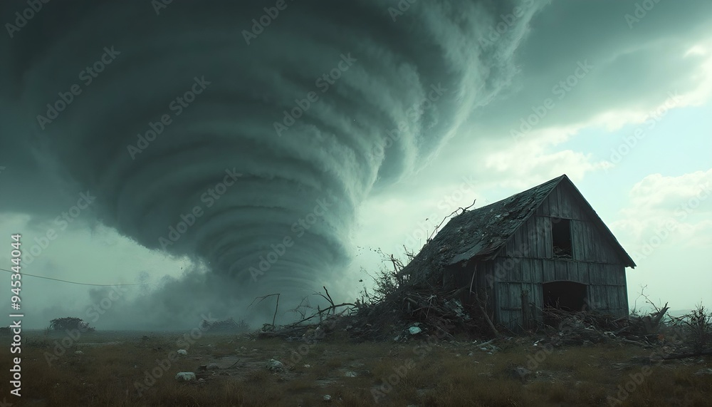 A tornado in action, featuring a swirling column of air lifting debris ...