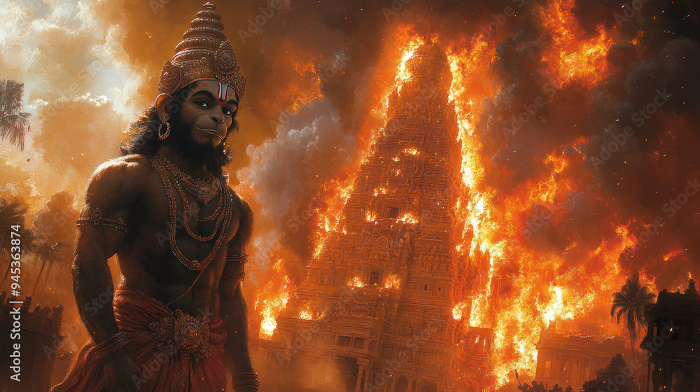 An artistic representation of Hanuman devotion to Lord Shri Ram ...