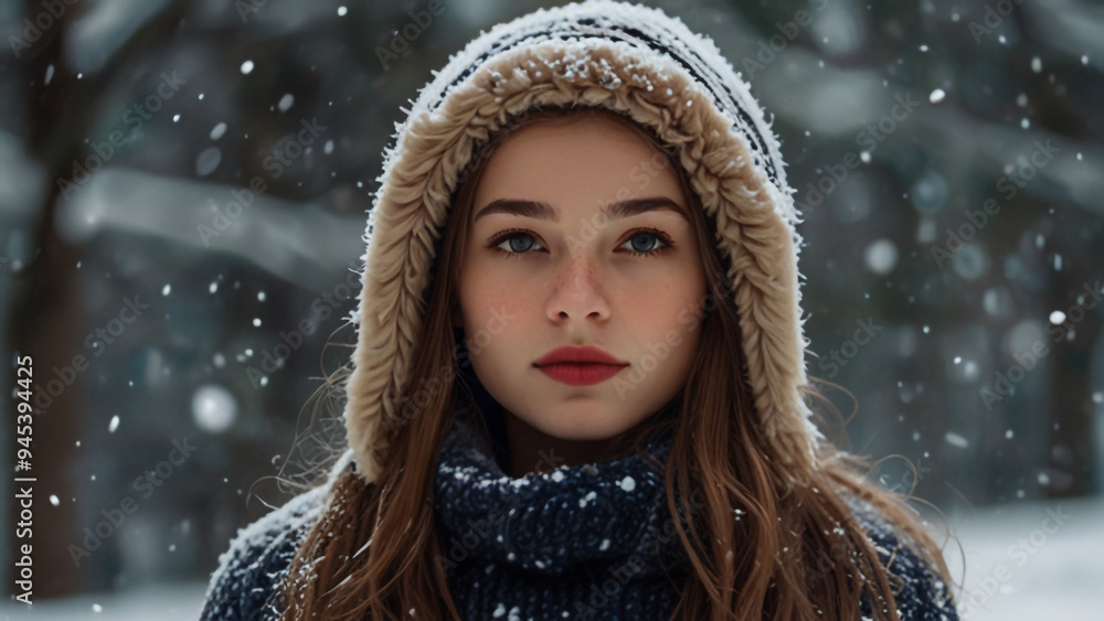 A beautiful girl fully immersed in the snow Closeup picture of a cute ...