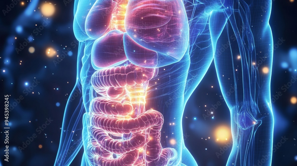 3D illustrations of internal human organs, cells and viruses, showing ...