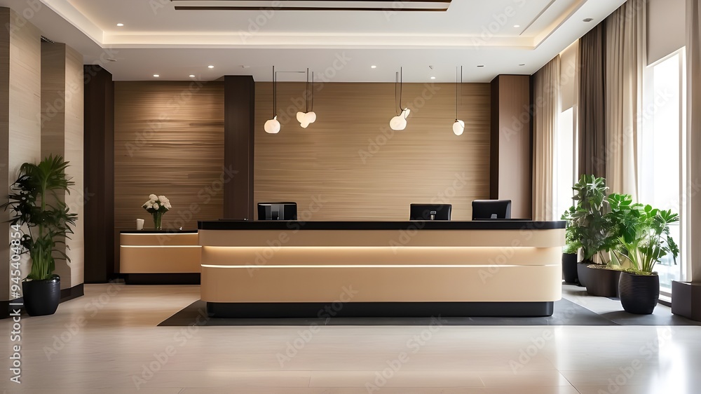 Interior of opulent hotel lobby area featuring guest relaxation area ...