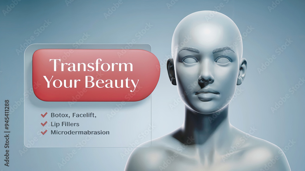 3D face with list of cosmetic procedures. Modern technologies in ...